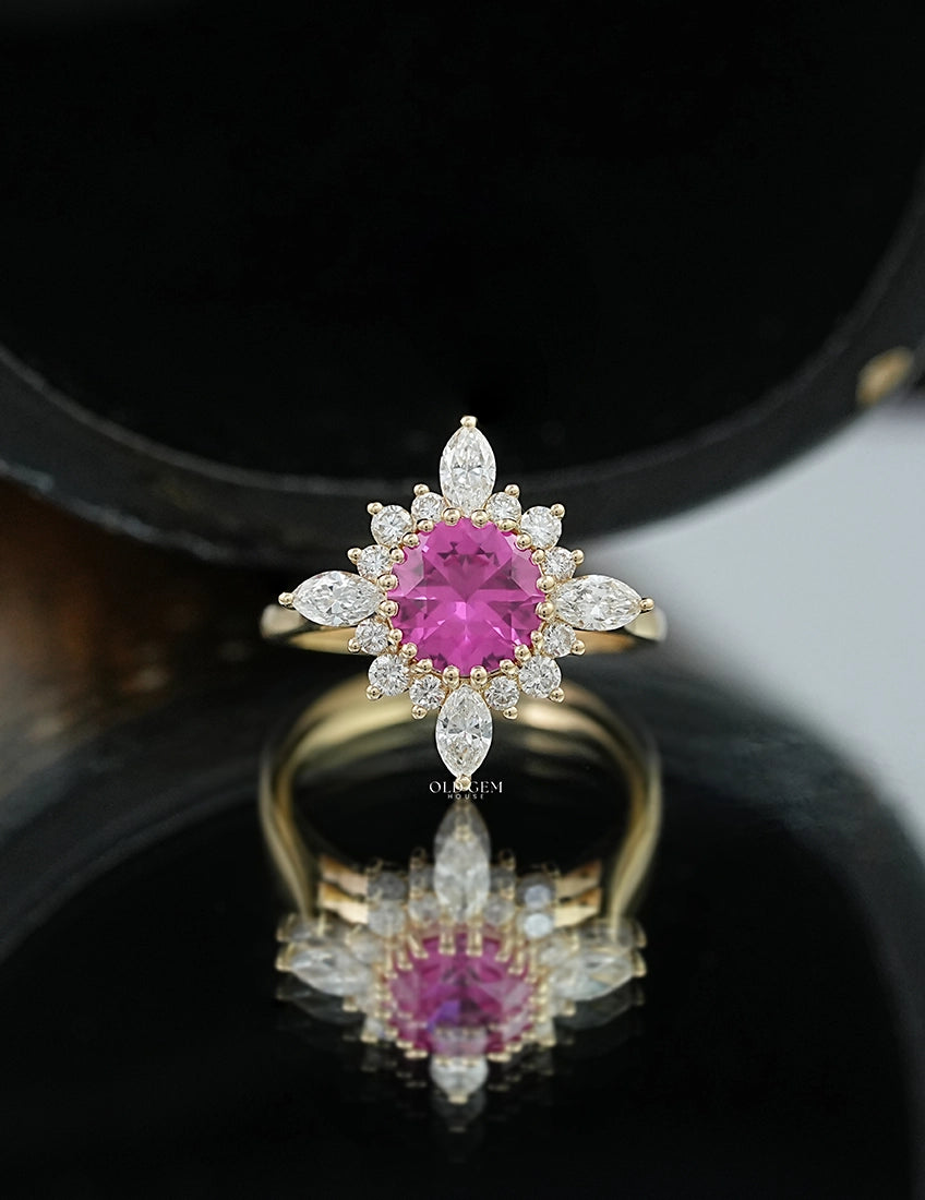Pink Sapphire Halo Engagement Ring – Old Gem House